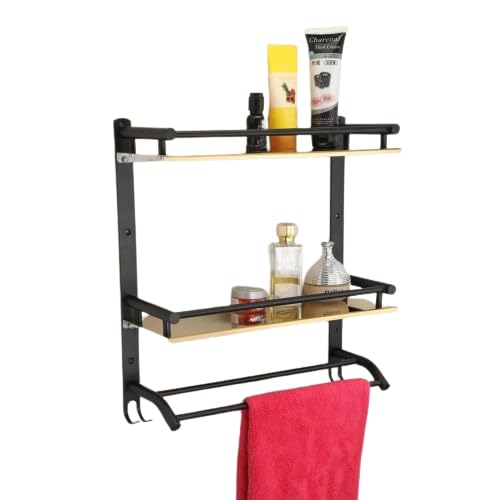 3-Layer Wall-Mount Bathroom Rack with Bend Design Towel Rod