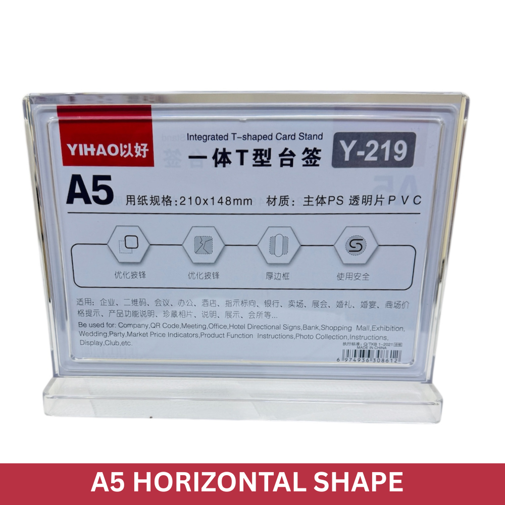 A5 Horizontal Acrylic Sign Holder | T-Shape Double-Sided Display Frame ...